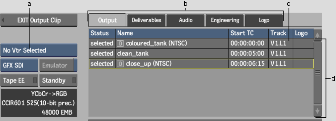 Output Clip Menu Controls