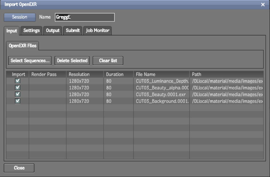 Importing OpenEXR Media Files
